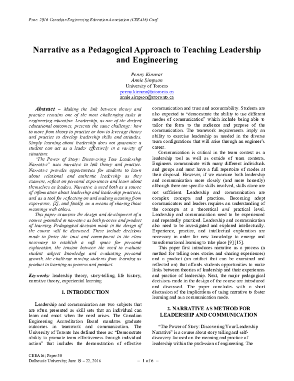 (PDF) Narrative as a Pedagogical Approach to Teaching Leadership and ...