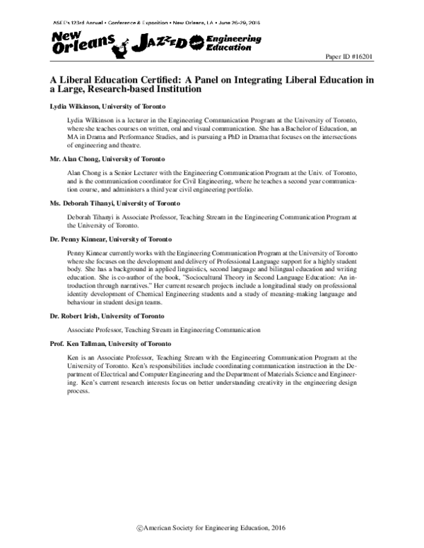 (PDF) A Liberal Education Certified: A Panel on Integrating Liberal ...