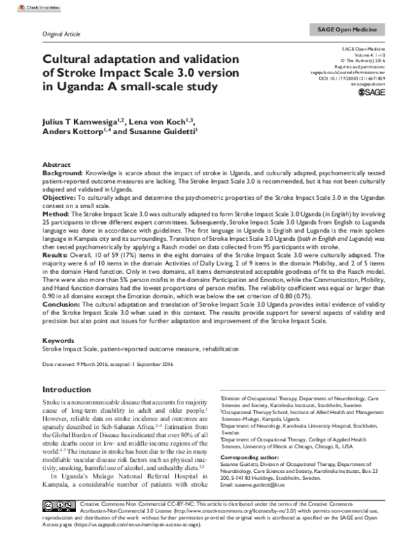 (PDF) Cultural adaptation and validation of Stroke Impact Scale 3.0 ...