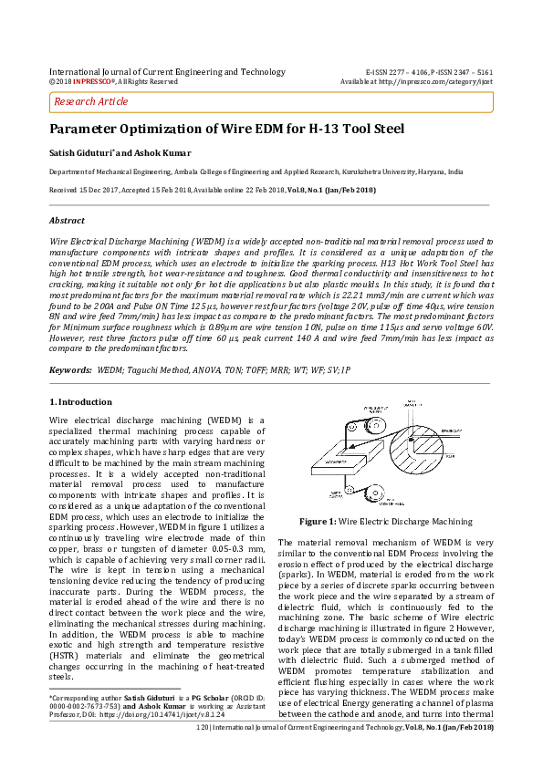 (PDF) Parameter Optimization of Wire EDM for H-13 Tool Steel