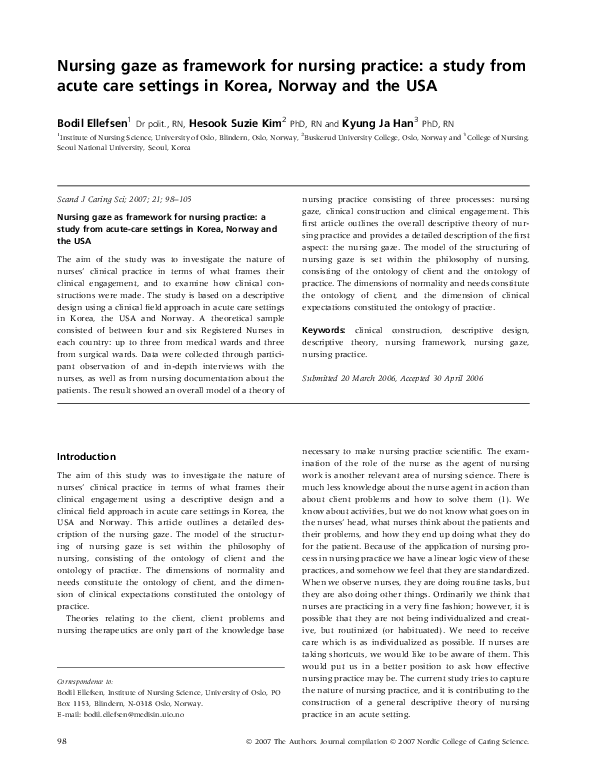 (PDF) Nursing gaze as framework for nursing practice: a study from ...