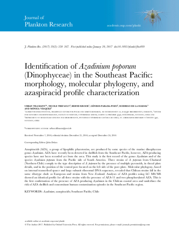 (PDF) Identification ofAzadinium poporum(Dinophyceae) in the Southeast ...