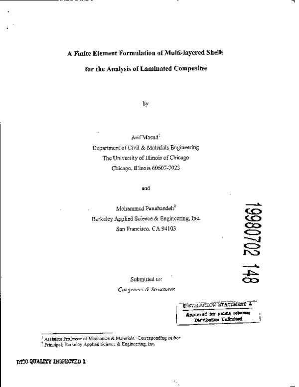 Pdf A Finite Element Formulation Of Multi Layered Shells For The