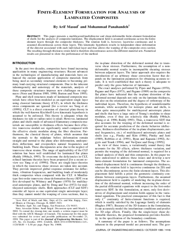 Pdf Finite Element Formulation For Analysis Of Laminated Composites