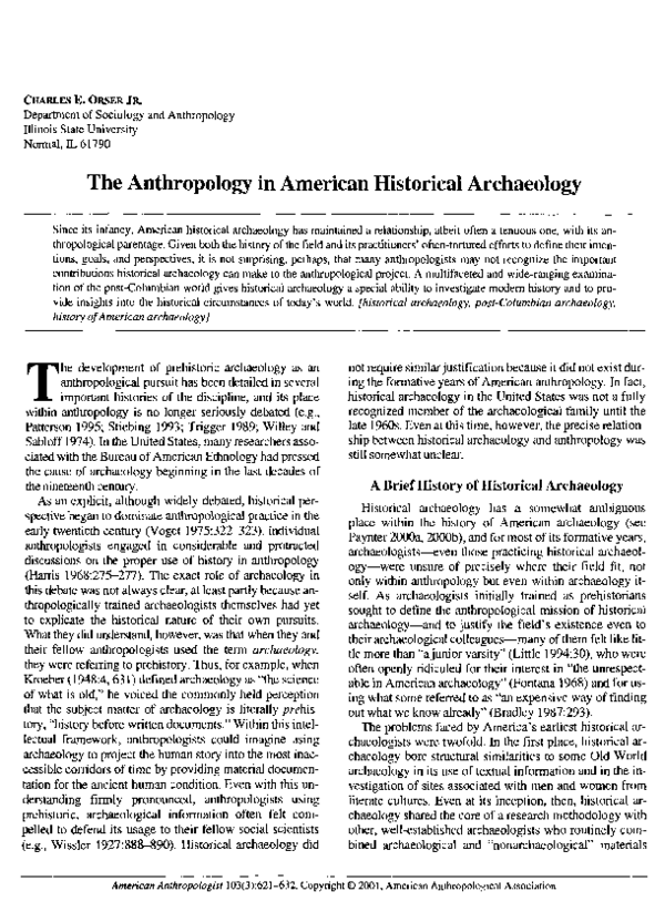 (PDF) The Anthropology in American Historical Archaeology