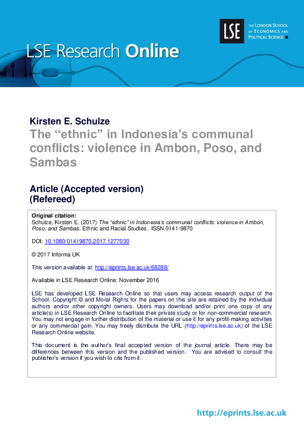 (PDF) The “ethnic” in Indonesia’s communal conflicts: violence in Ambon ...
