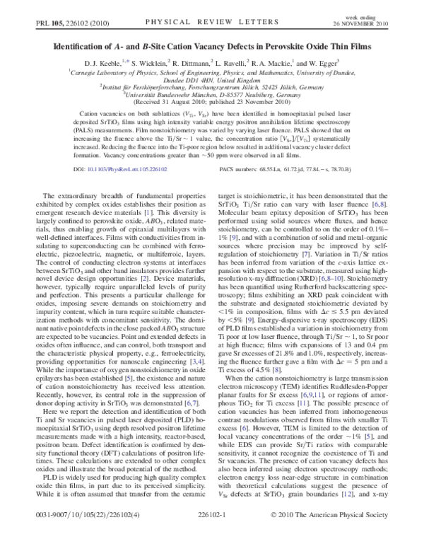 (PDF) Identification of A- and B-Site Cation Vacancy Defects in ...