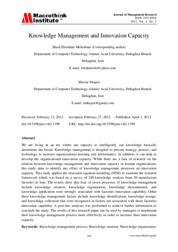 (PDF) Knowledge Management and Innovation Capacity