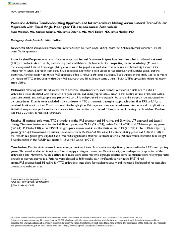 (PDF) Posterior Achilles Tendon-Splitting Approach and Intramedullary ...