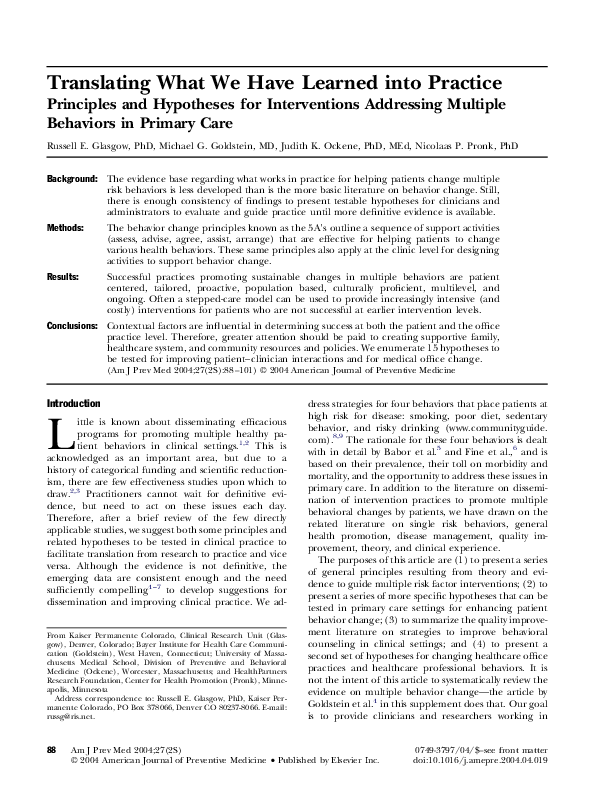 (PDF) Translating what we have learned into practice