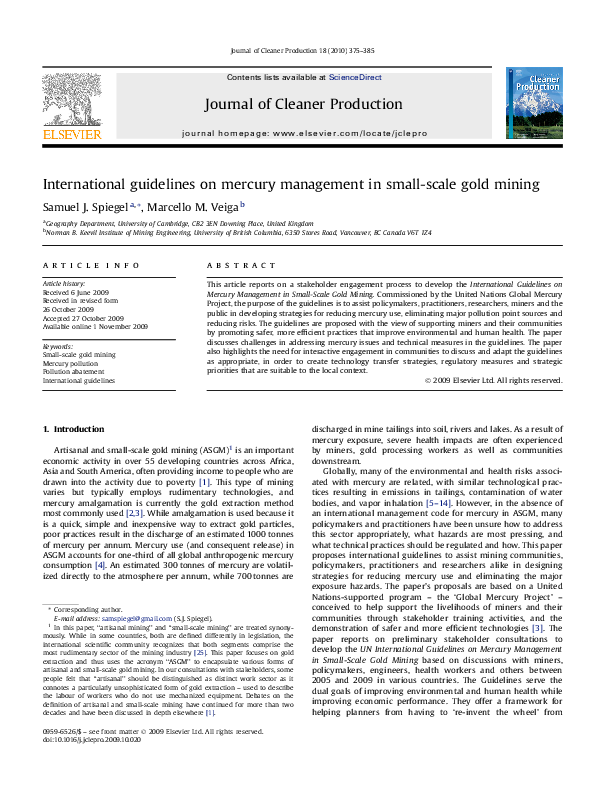 (PDF) International guidelines on mercury management in small-scale ...