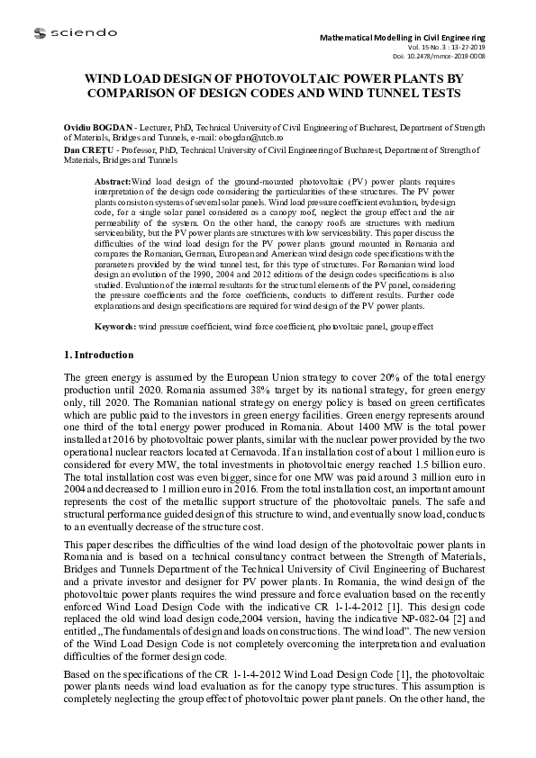(PDF) Wind Load Design of Photovoltaic Power Plants by Comparison of ...