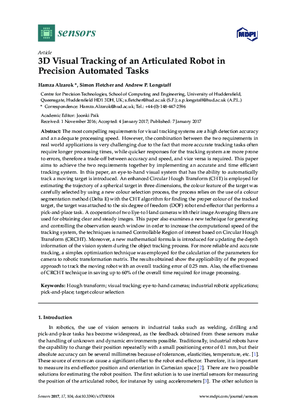 (PDF) 3D Visual Tracking of an Articulated Robot in Precision Automated ...