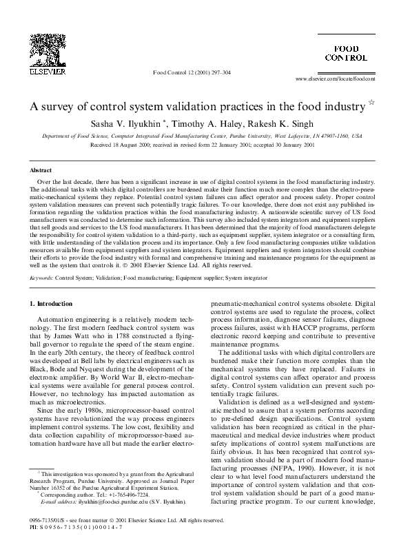 (PDF) A survey of control system validation practices in the food ...