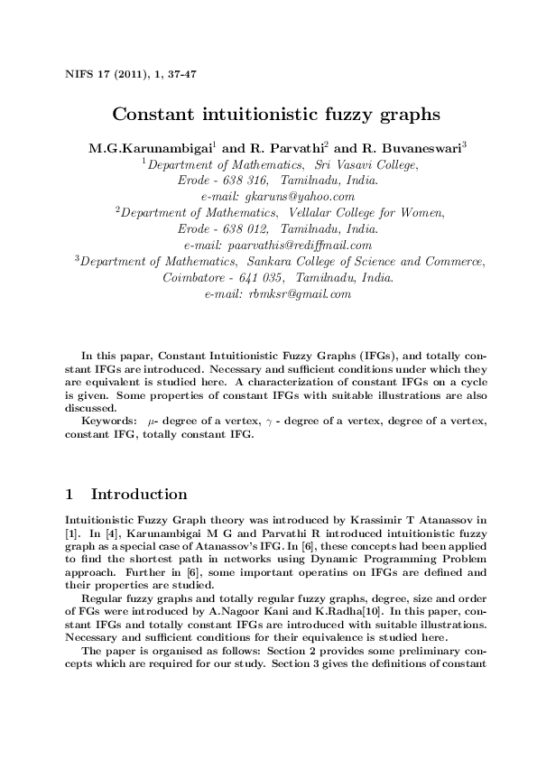 (PDF) Constant intuitionistic fuzzy graphs