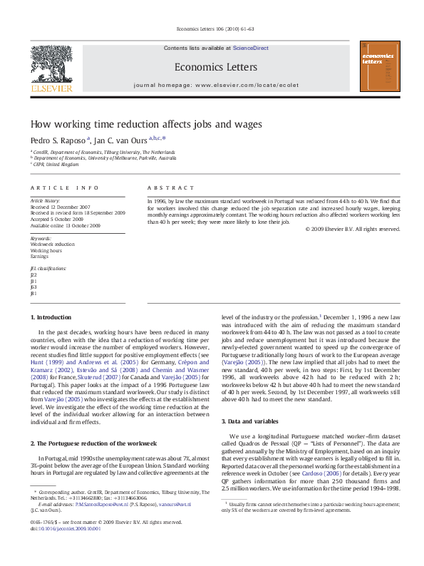 (PDF) How working time reduction affects jobs and wages