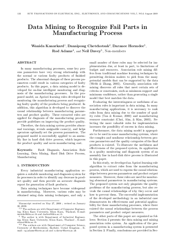 (PDF) Data Mining to Recognize Fail Parts in Manufacturing Process