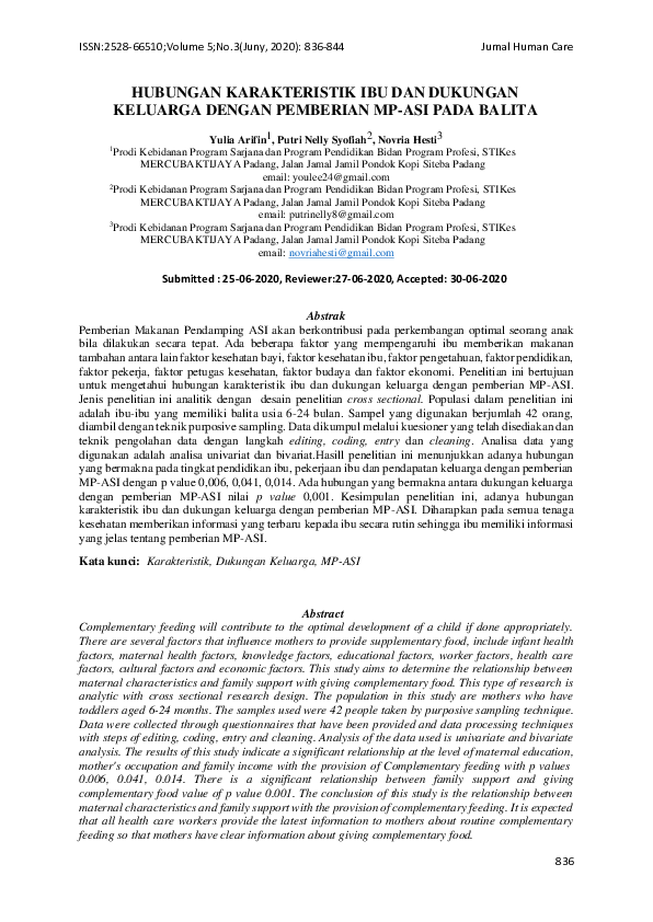 (PDF) Hubungan Karakteristik Ibu Dan Dukungan Keluarga Dengan Pemberian MP-Asi Pada Balita