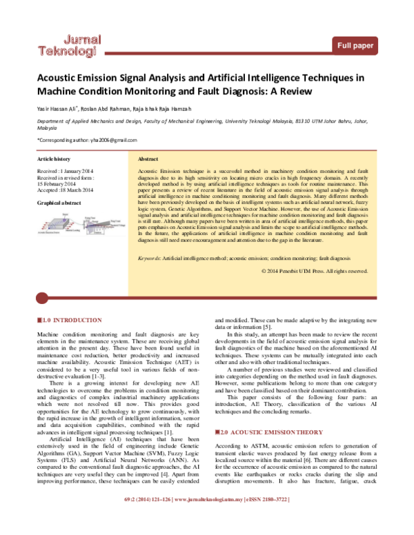 (PDF) Acoustic Emission Signal Analysis and Artificial Intelligence Techniques in Machine ...