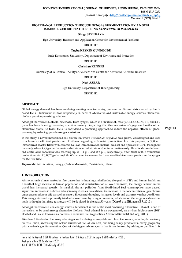 (PDF) Bioethanol Production Through Syngas Fermentation by a Novel Immobilized Bioreactor Using ...