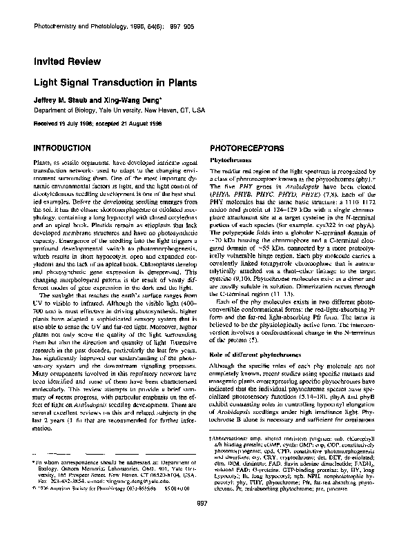 (PDF) Light Signal Transduction in Plants