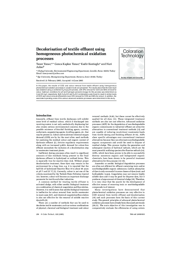 (PDF) Decolorisation of textile effluent using homogeneous ...