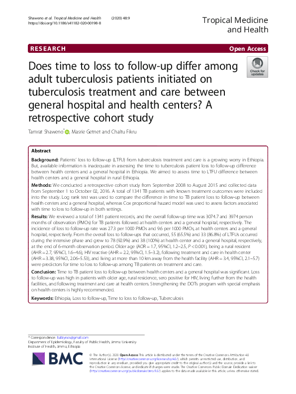 (PDF) Does time to loss to follow-up differ among adult tuberculosis ...