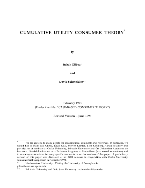 (PDF) Cumulative Utility Consumer Theory