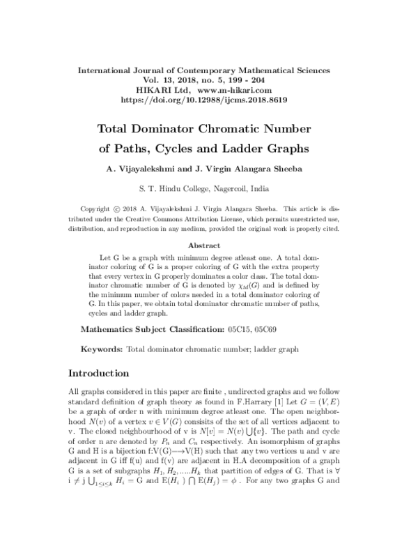 (PDF) Total dominator chromatic number of paths, cycles and ladder graphs