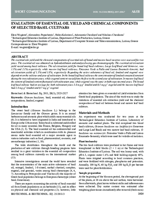 (PDF) Evaluation of Essential Oil Yield and Chemical Components of ...