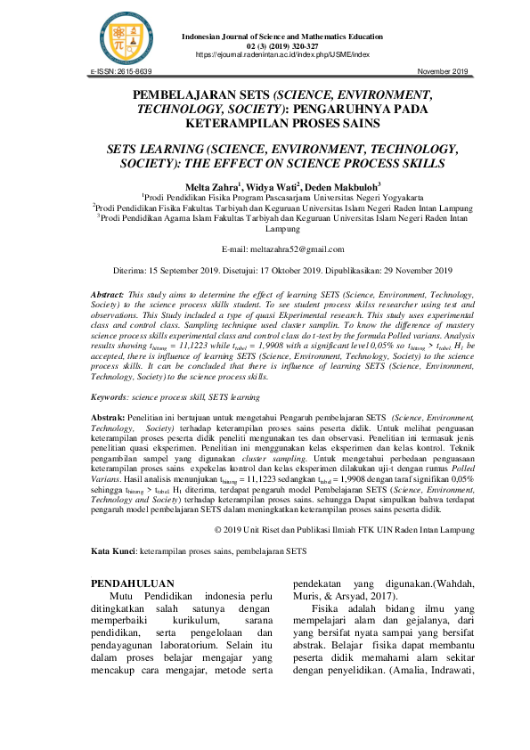(PDF) Pembelajaran SETS (Science, Environment, Technology, Society): Pengaruhnya pada ...
