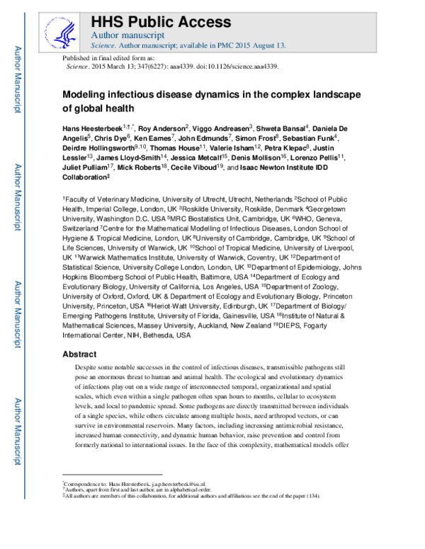 (PDF) Modeling infectious disease dynamics in the complex landscape of global health