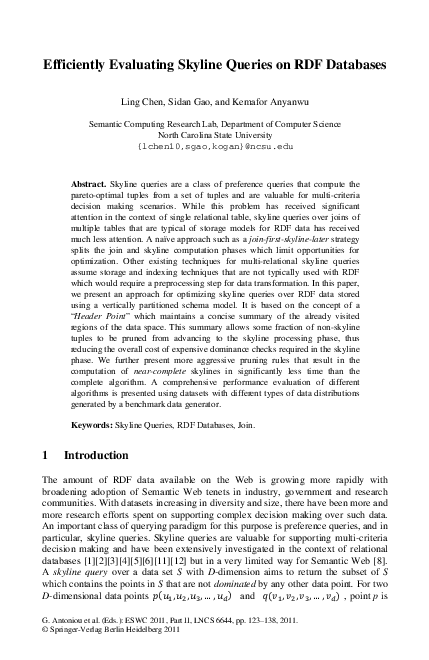 (PDF) Efficiently Evaluating Skyline Queries on RDF Databases