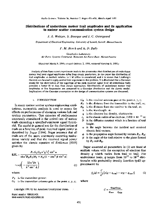 (PDF) Distributions of underdense meteor trail amplitudes and its ...