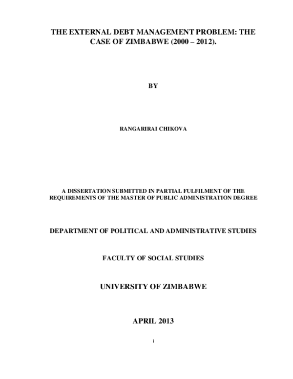 (PDF) The External Debt Management Problem: The Case of Zimbabwe (2000 ...
