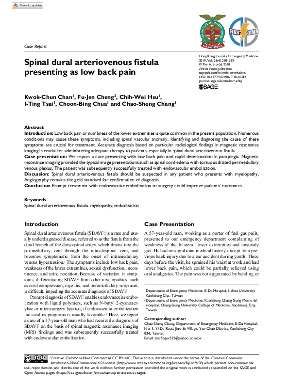 (PDF) Spinal dural arteriovenous fistula presenting as low back pain