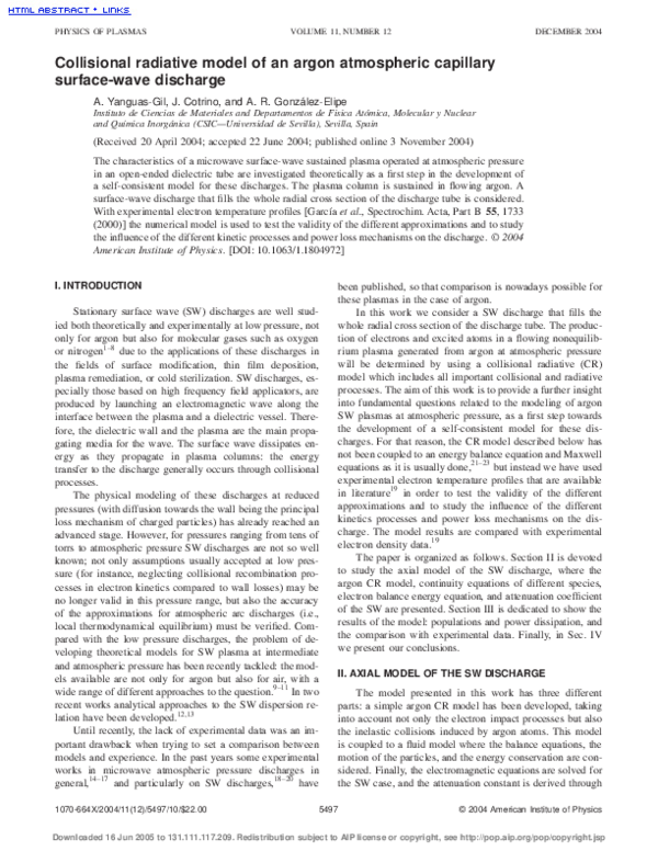 (PDF) Collisional radiative model of an argon atmospheric capillary ...