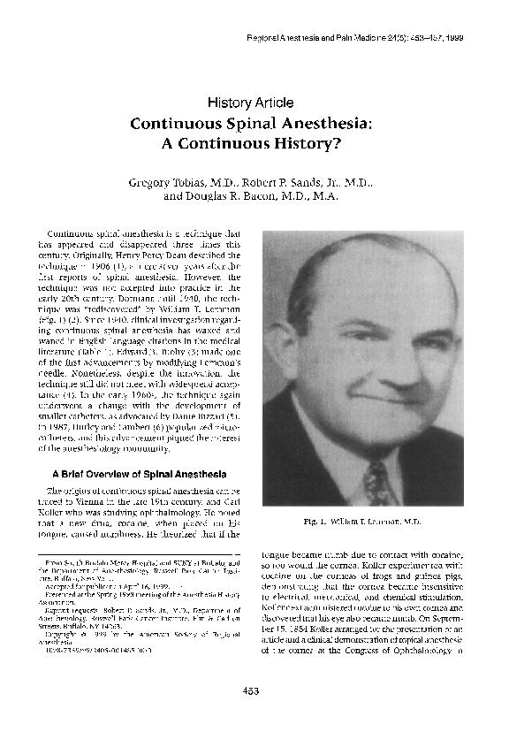 (PDF) Continuous spinal anesthesia: A continuous history?1 | Douglas ...