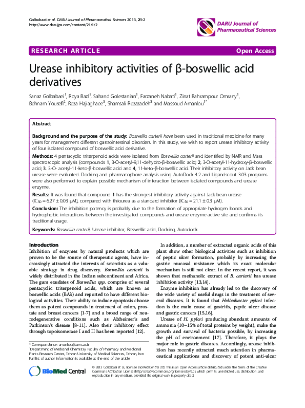 (PDF) Urease Inhibitory Activity of Some Iranian Medicinal Plants