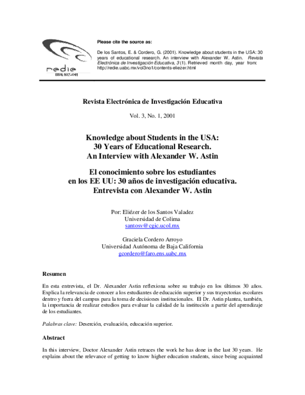 (PDF) El conocimiento sobre los estudiantes en los EE UU: 30 a??os de ...