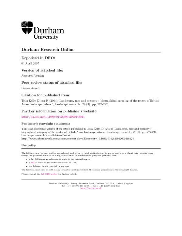 (PDF) Landscape, race and memory: biographical mapping of the routes of ...