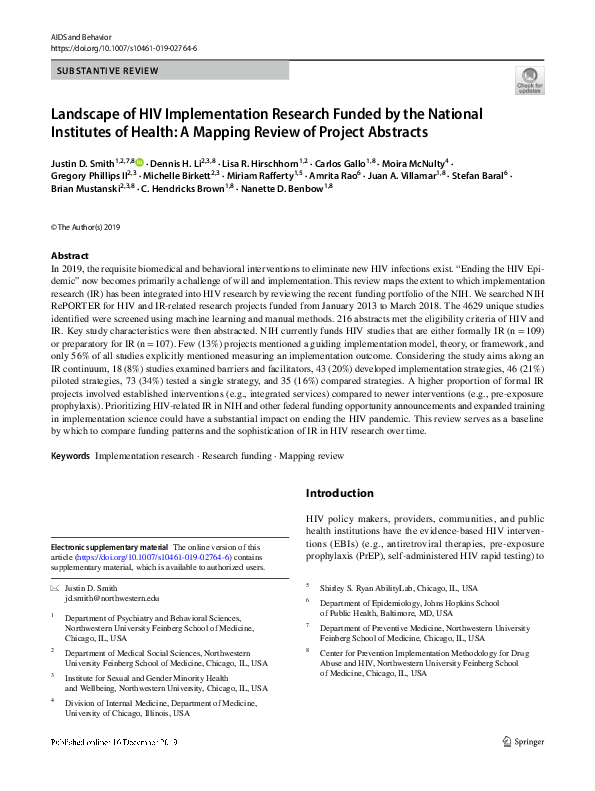 (PDF) Landscape of HIV Implementation Research Funded by the National ...