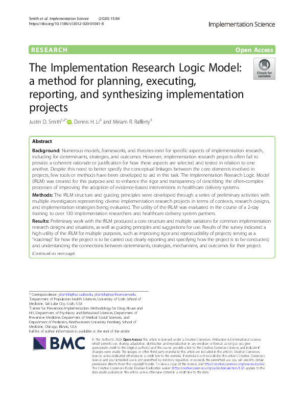 (PDF) The Implementation Research Logic Model: a method for planning ...