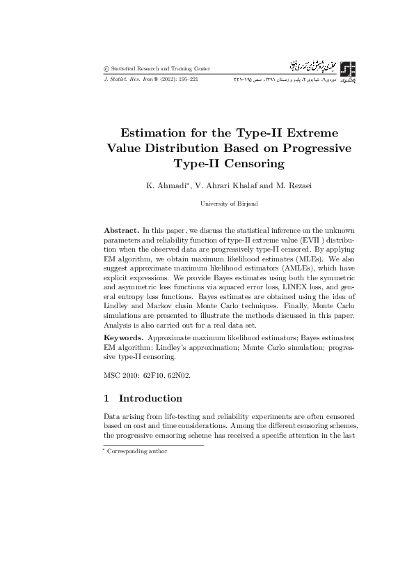 (PDF) Estimation for the Type-II Extreme Value Distribution Based on Progressive Type-II ...
