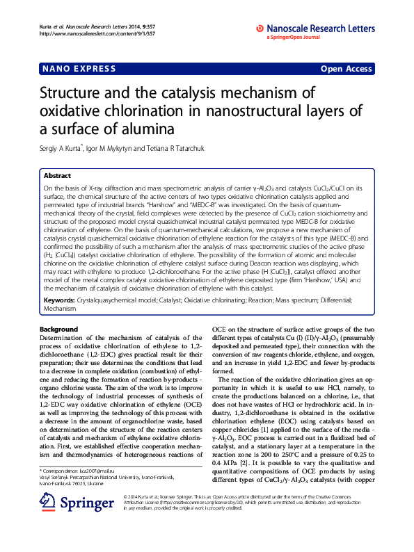 (PDF) Structure and the catalysis mechanism of oxidative chlorination ...