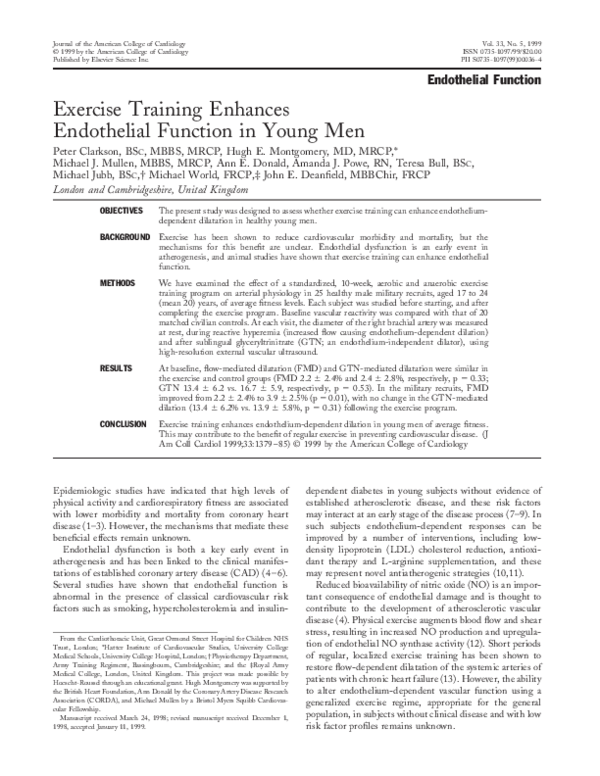 (PDF) Exercise training enhances endothelial function in young men