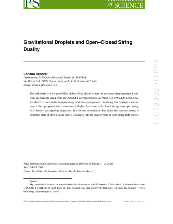 (PDF) Gravitational Droplets and Open-Closed String Duality