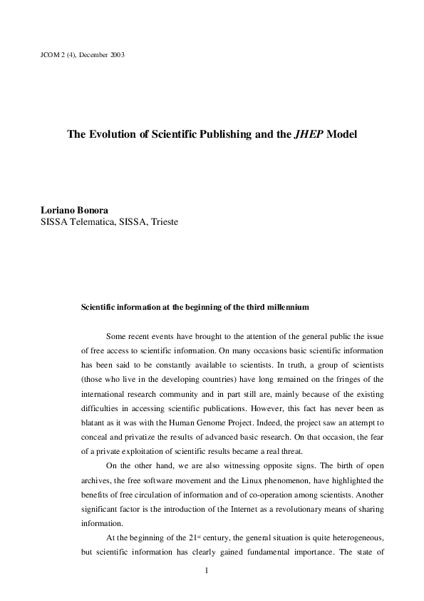 (PDF) The Evolution of Scientific Publishing and the JHEP Model