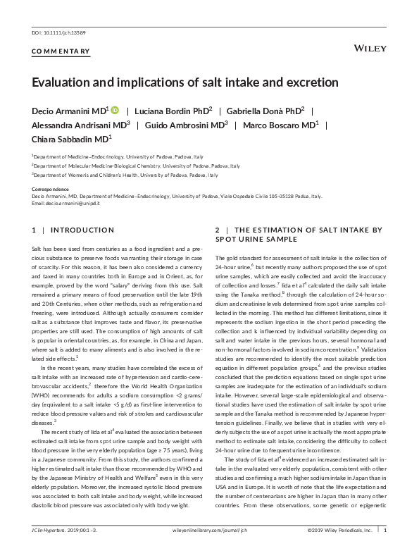 (PDF) Evaluation and implications of salt intake and excretion