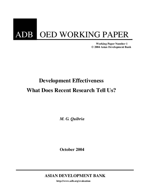 (PDF) Development Effectiveness: What Does Recent Research Tell Us?